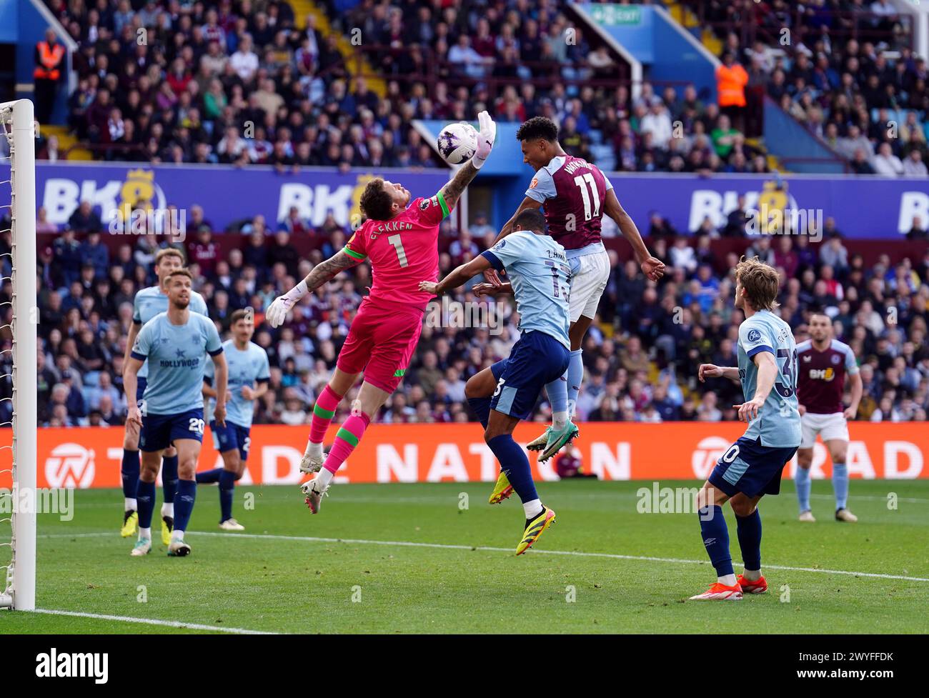 Aston Villa's Ollie Watkins scores their side's third goal of the game ...