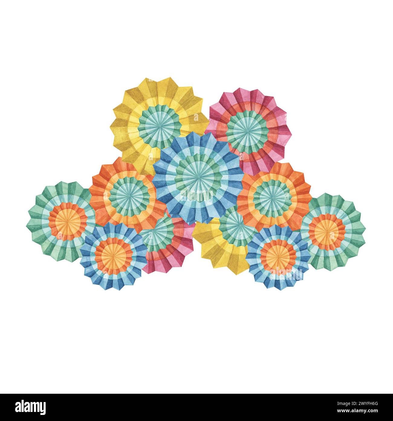 Complex composition from fiesta flowers. Hand drawn isolated watercolor ...