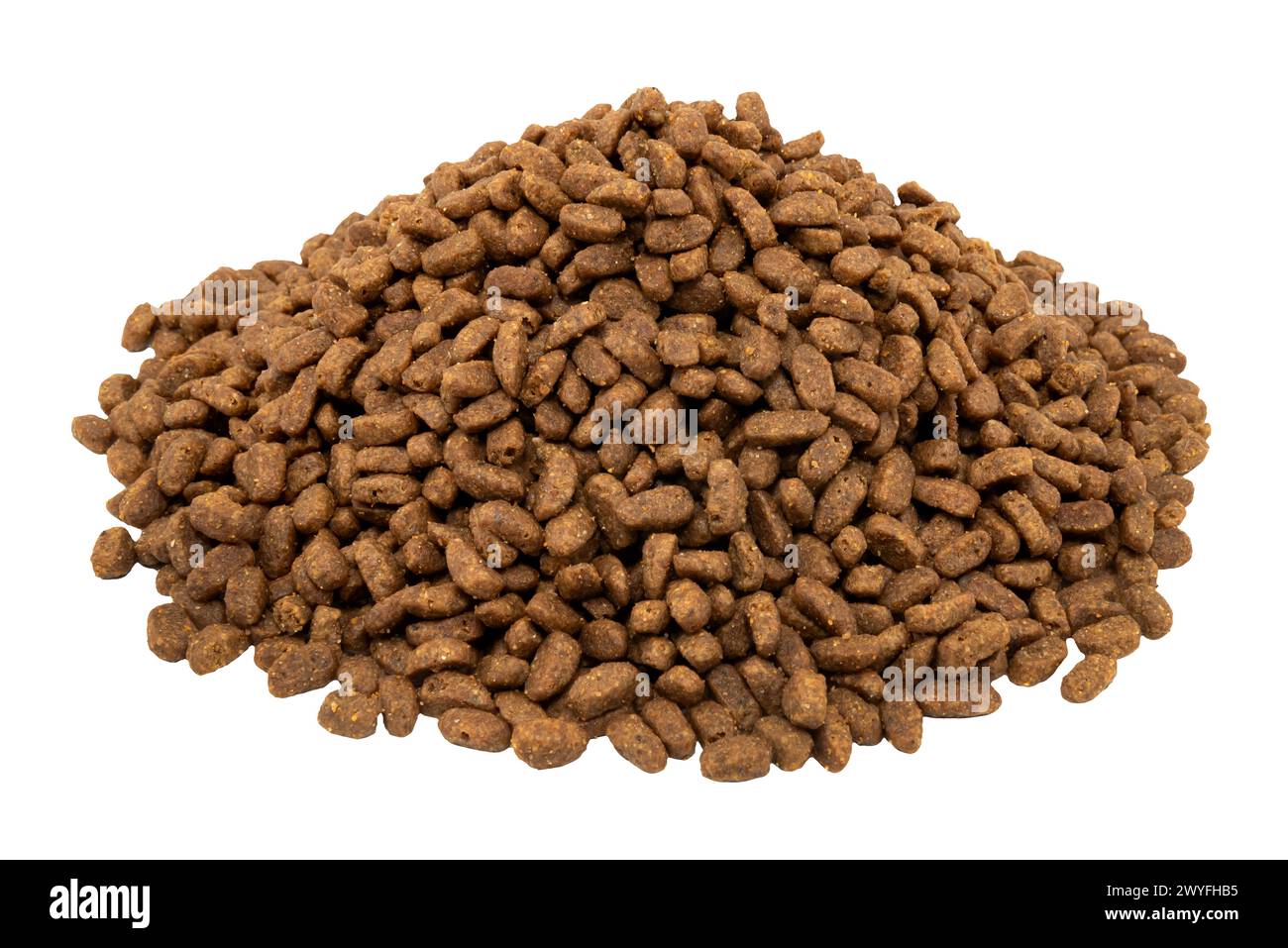 A slide of dry dog food on a white background. Food for dogs and cats ...