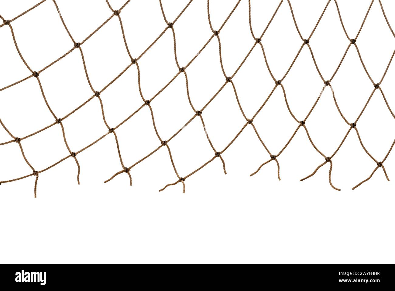 Football or tennis net. torn Rope mesh on a white background close-up ...