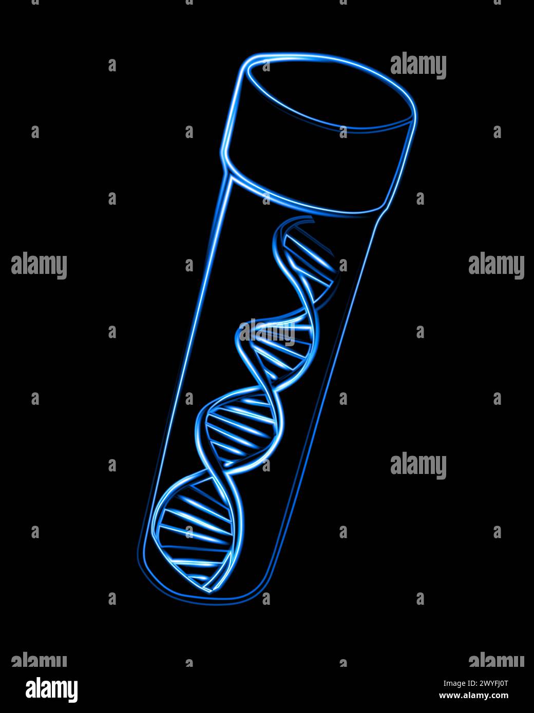 Vector isolated illustration of DNA in test tube with neon effect. DNA ...