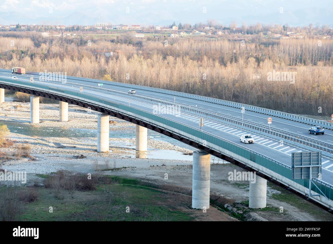 Highway viaduct crossing a river in northern Italy Stock Photo - Alamy