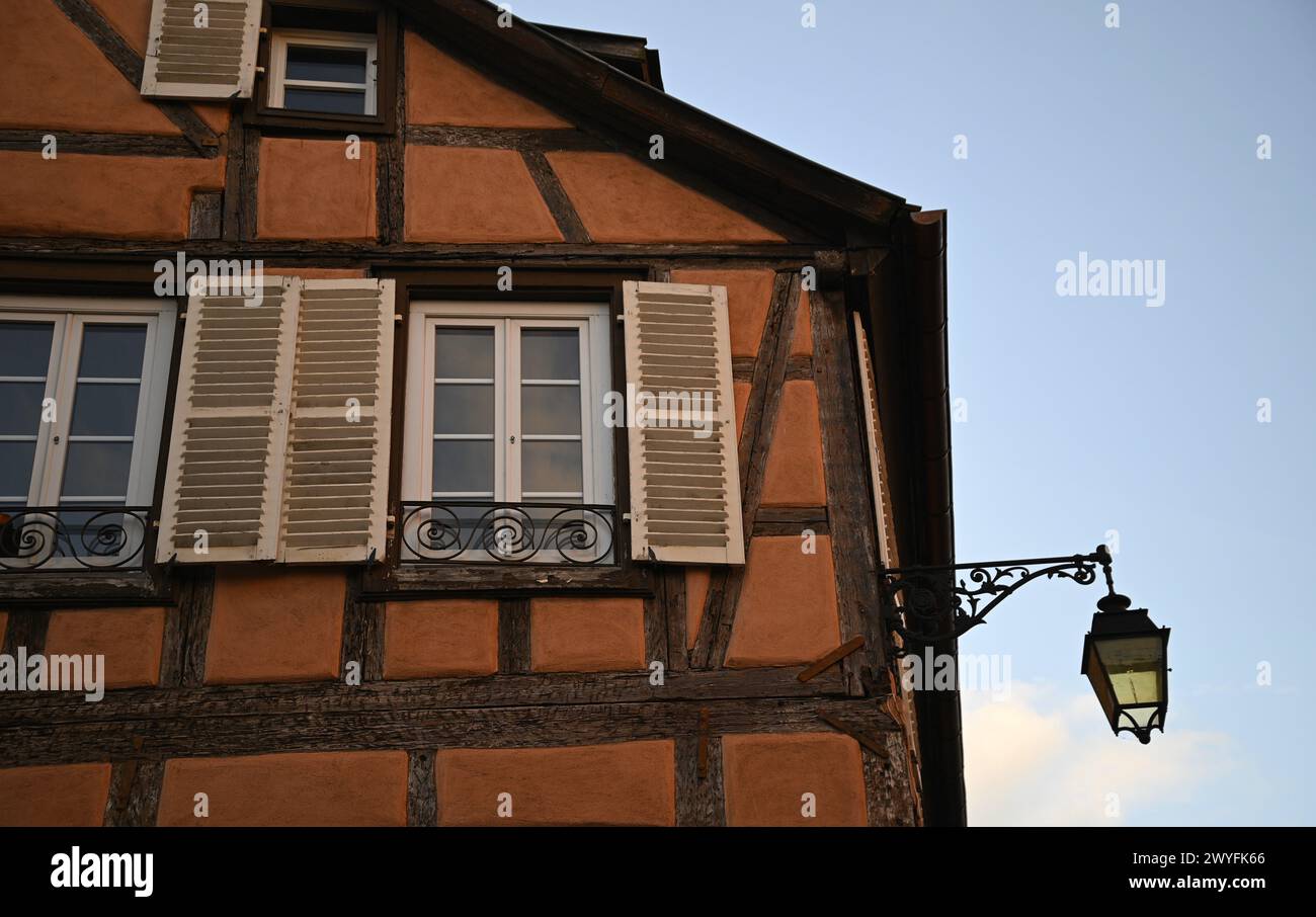 Antique half-timbered building facade in Colmar, Alsace France Stock ...