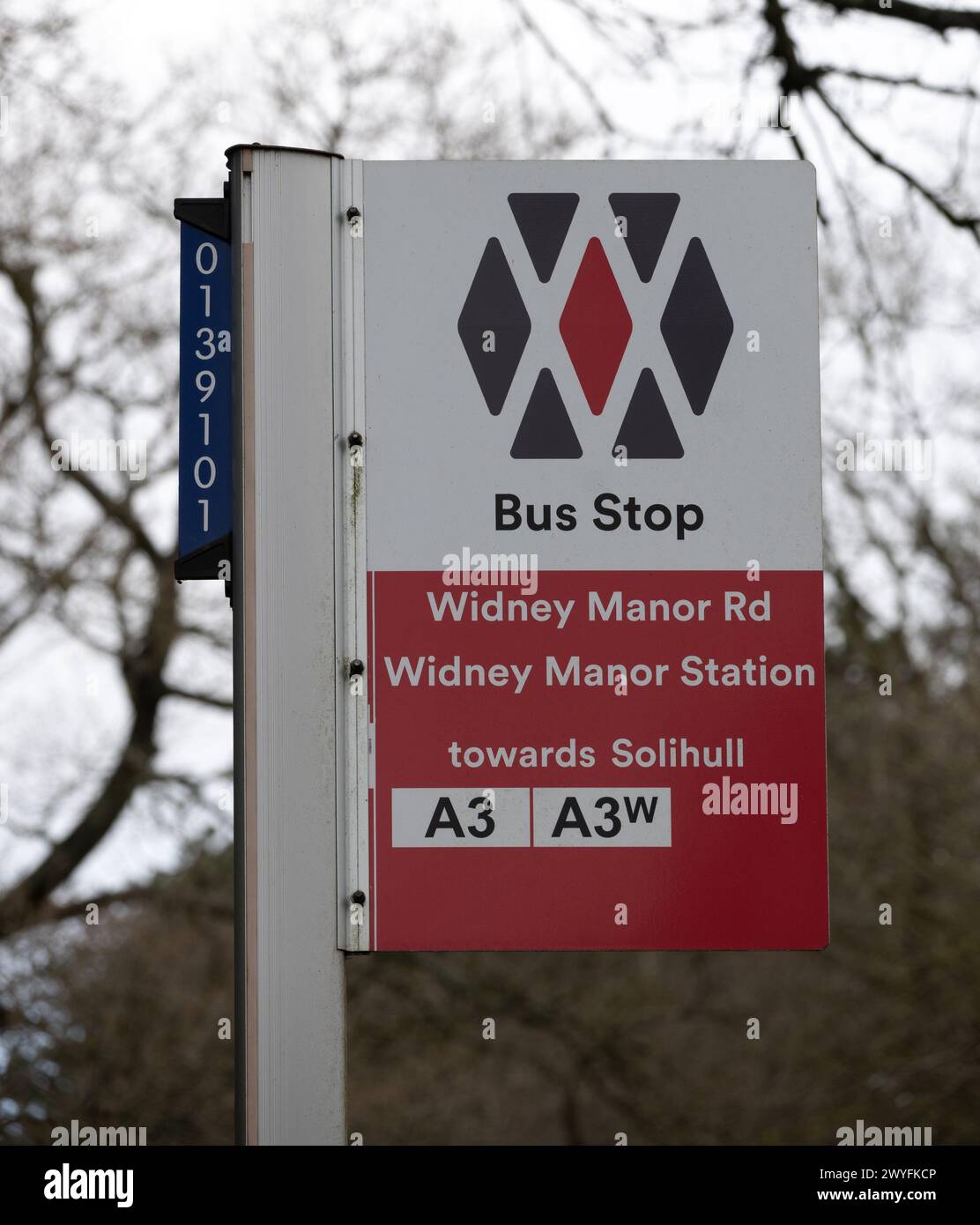 Bus stop sign in Widney Manor, West Midlands, England, UK Stock Photo ...