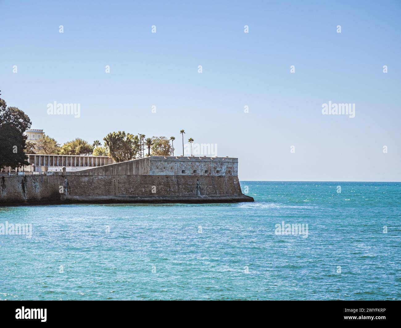 City walls with the bastion Baluarte de la Candelaria and the park of ...