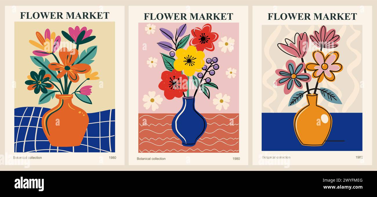 Set of abstract flower market vector art posters Stock Vector Image ...
