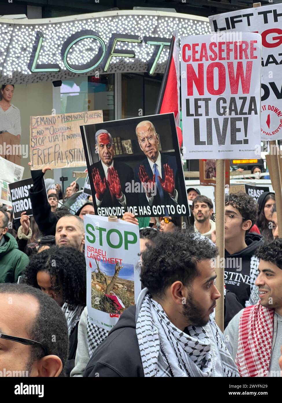 Free Gaza; Cease Fire Now demonstration in Times Square; held on March ...