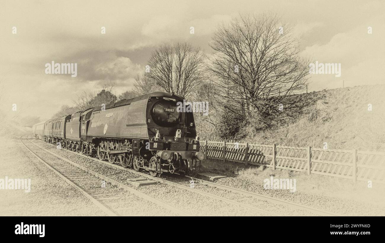 Steam train 'Tangmere', (34067, ) returning to York from Carlisle and ...