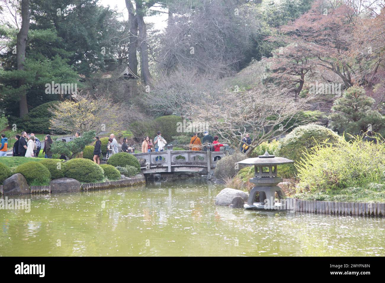 Early Spring at the Brooklyn Botanic Garden on Easter Sunday. Visitors ...