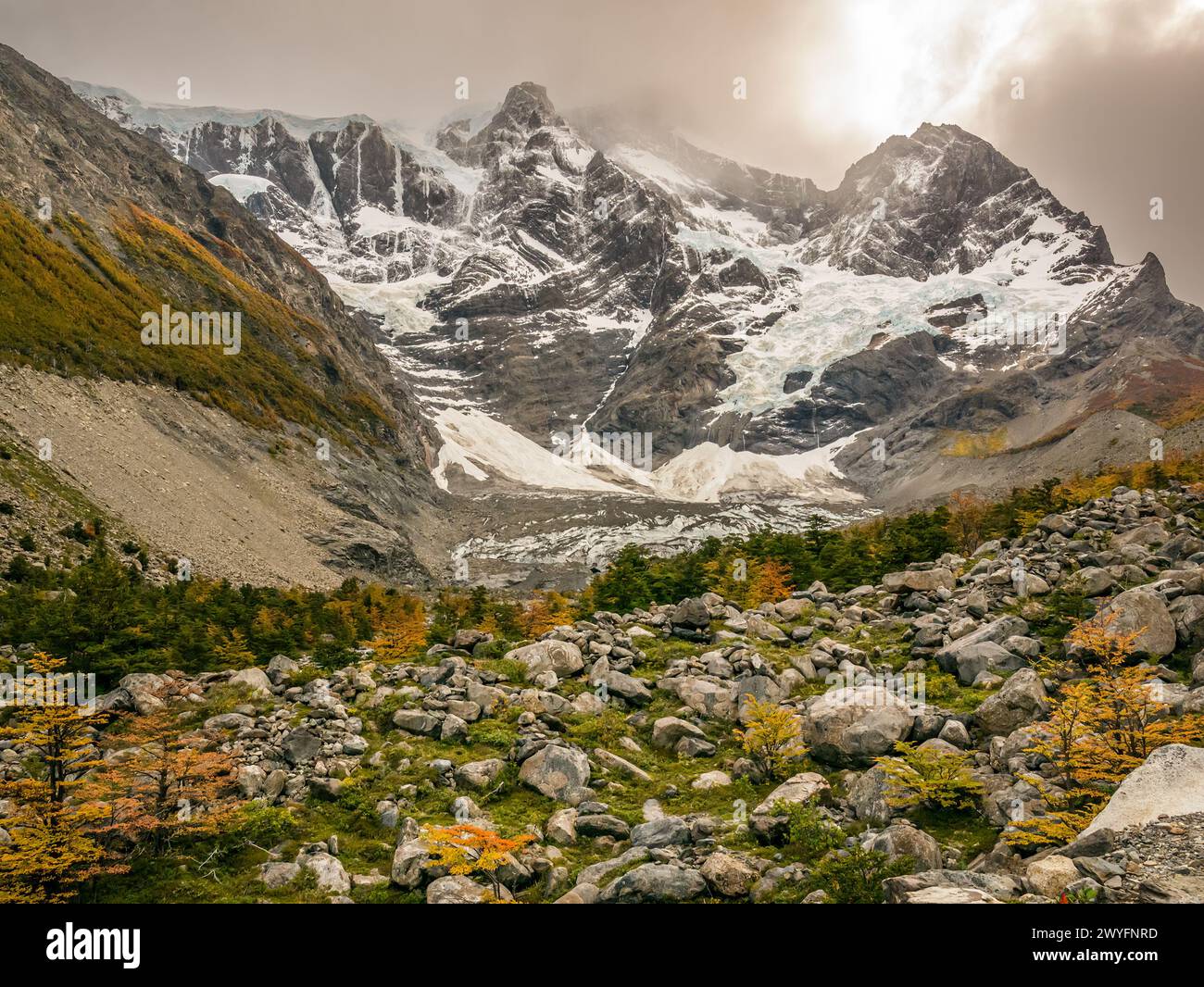 Glacier view in the French Valley, Torres del Paine National Park ...