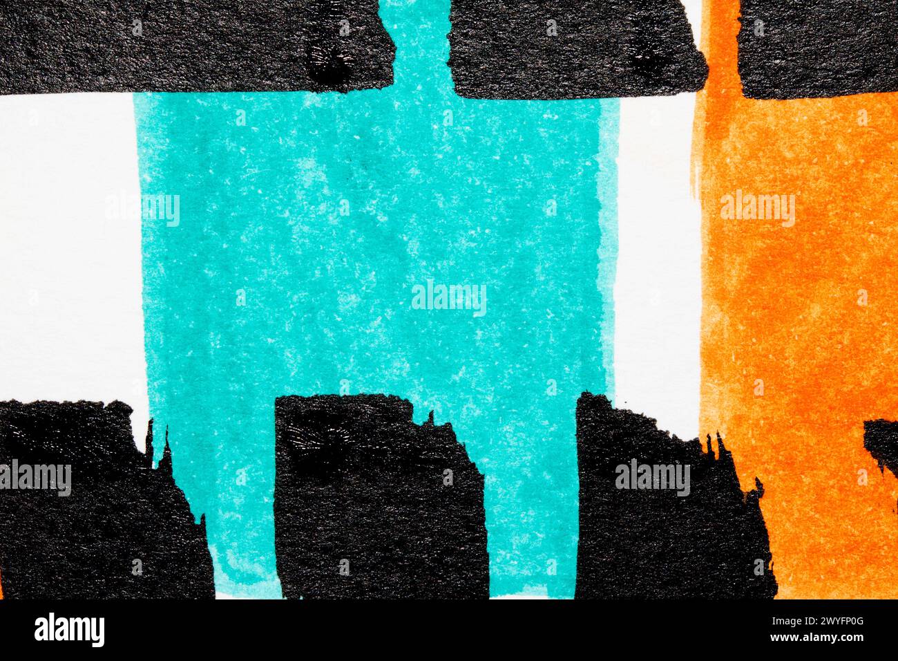 Felt Pen Black Ink Lines and Paint Colours on a Abstract White ...