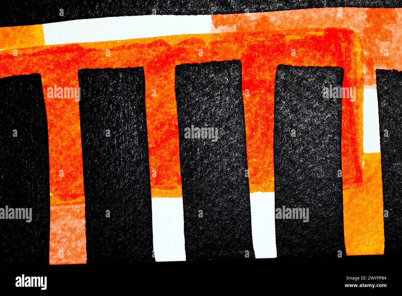 Felt Pen Black Ink Lines and Paint Colours on a Abstract White ...