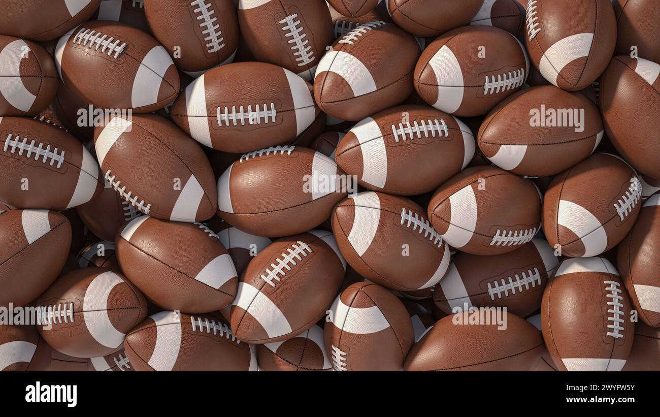A lot of american football balls background. 3d illustration Stock ...
