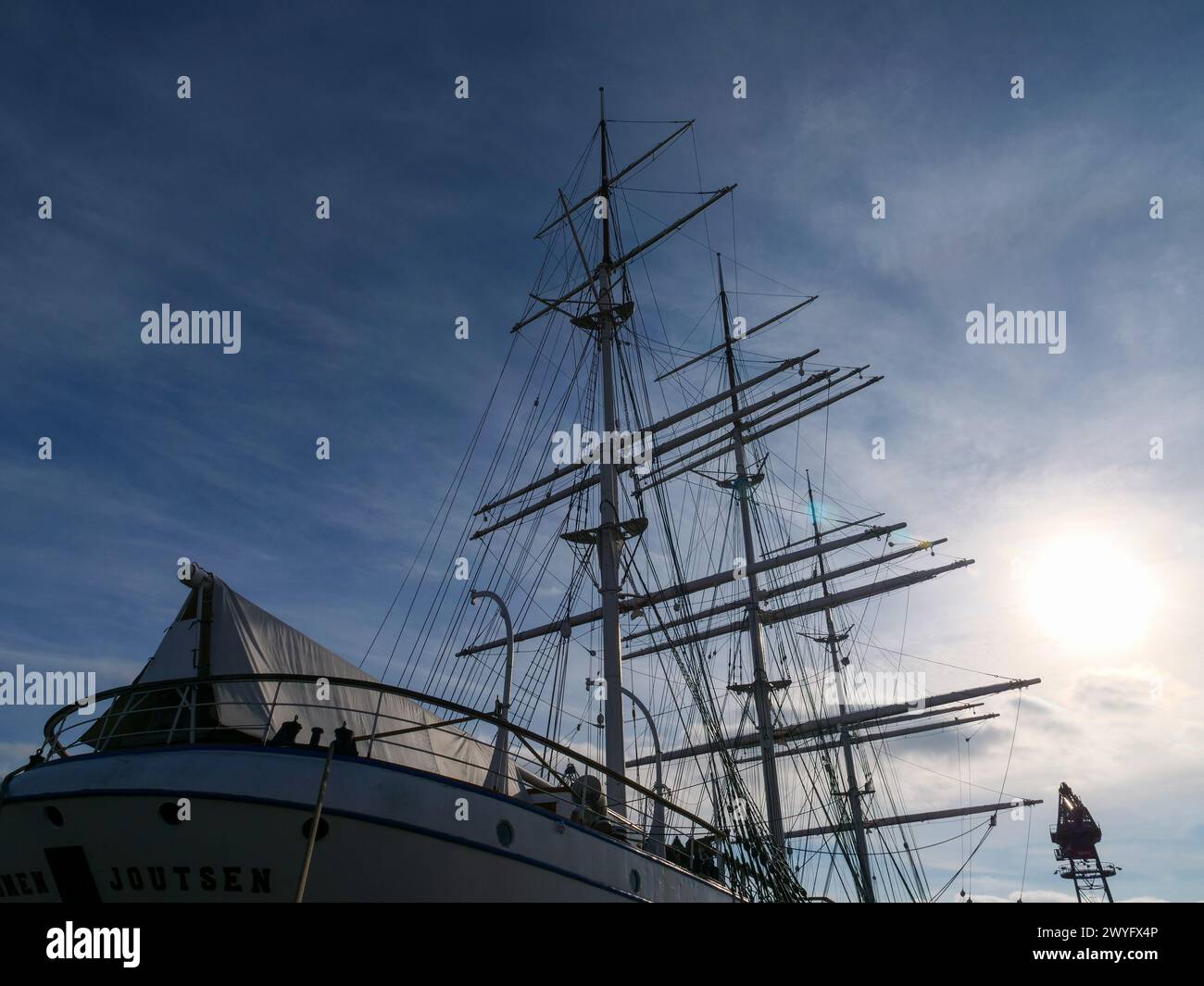 Suomen Joutsen is a steel-hulled full-rigged ship with three square ...