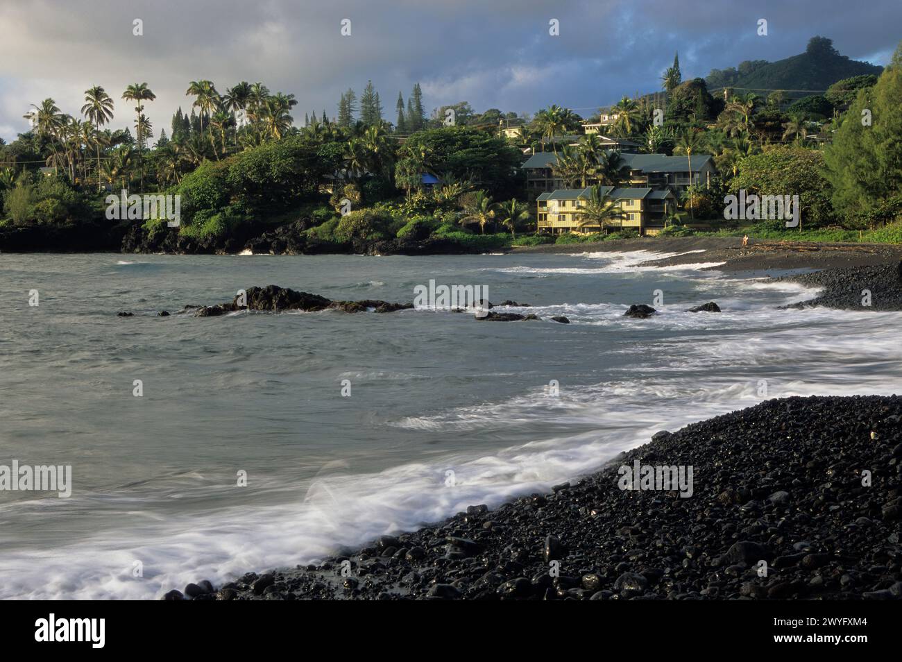 Maui, Hawaii, USA - Hana Beach, Black Volcanic Sand, Pebbles, Hana Kai ...