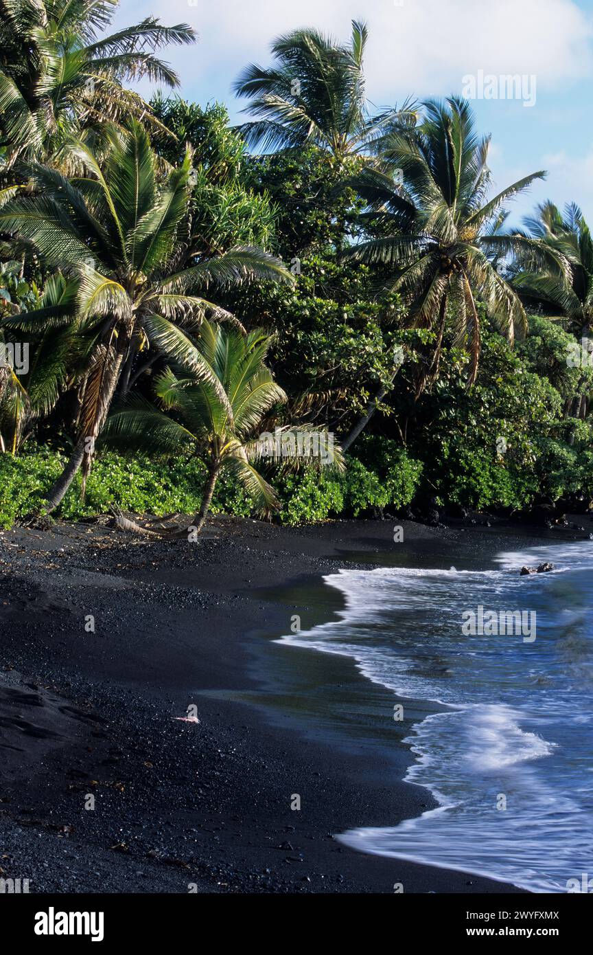 Maui, Hawaii, USA - Hana Beach, Black Volcanic Sand, Pebbles Stock ...