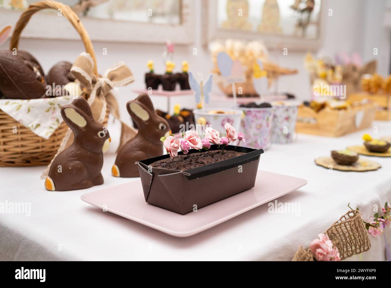 Easter candy table.. Typical Easter sweets on a festive celebration ...