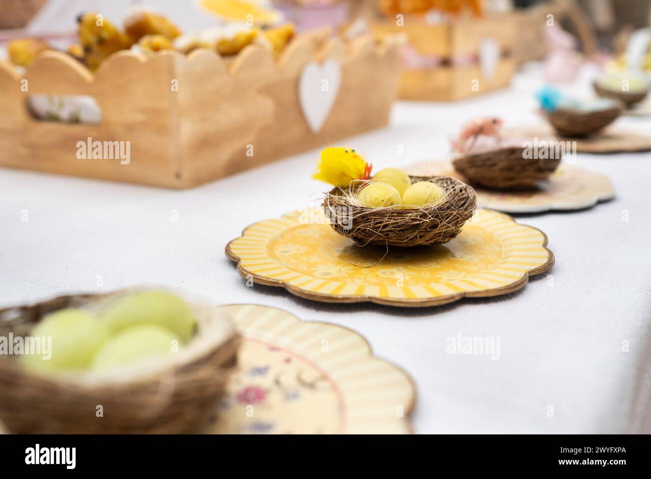 Easter candy table.. Typical Easter sweets on a festive celebration ...