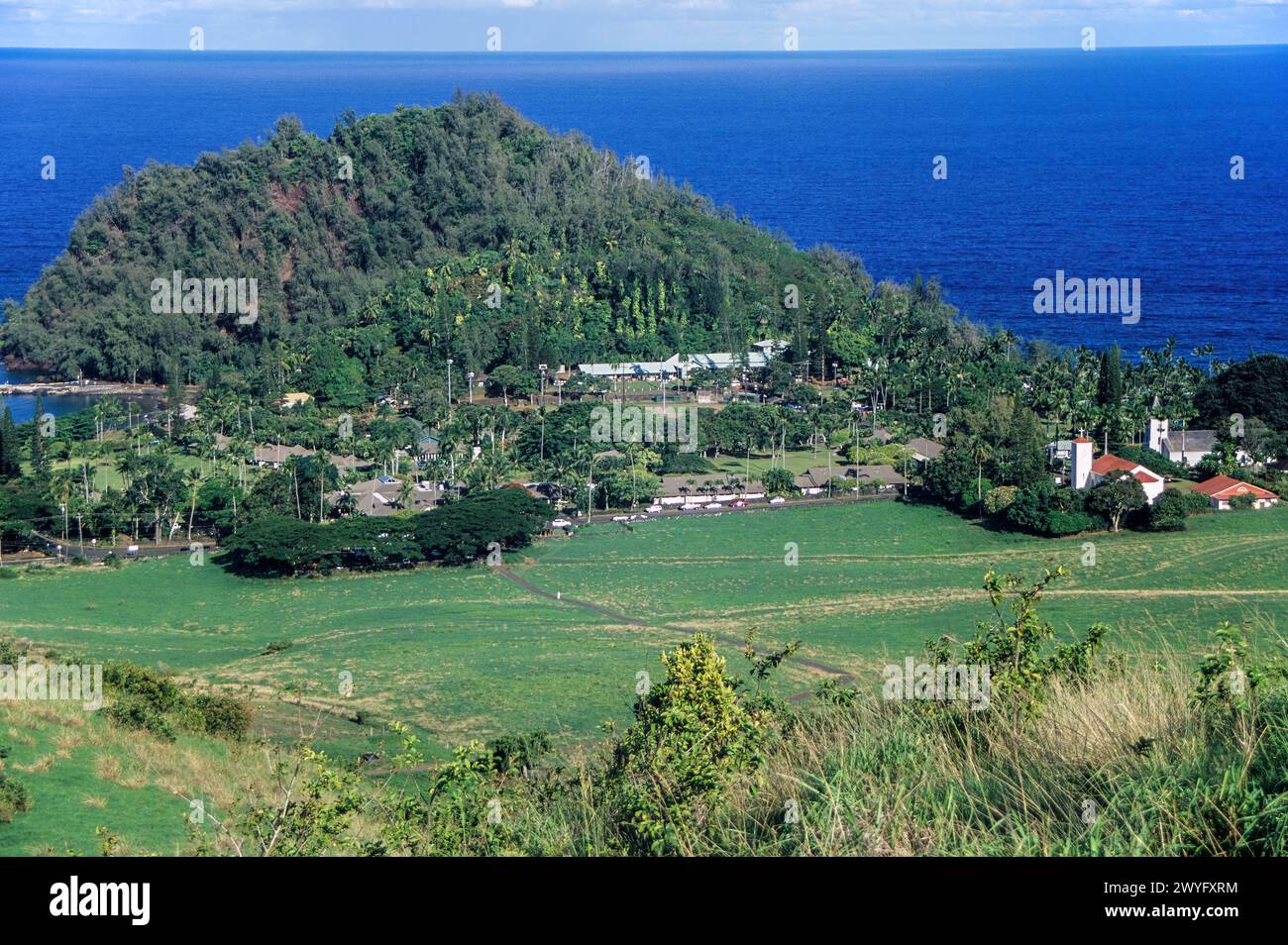 Maui, Hawaii, USA - View of Hana from Hill above town Stock Photo - Alamy