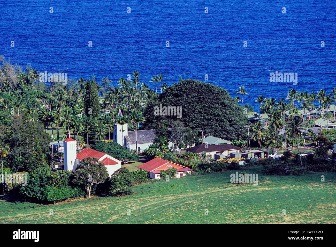 Maui, Hawaii, USA - View of Hana from Hill above town Stock Photo - Alamy