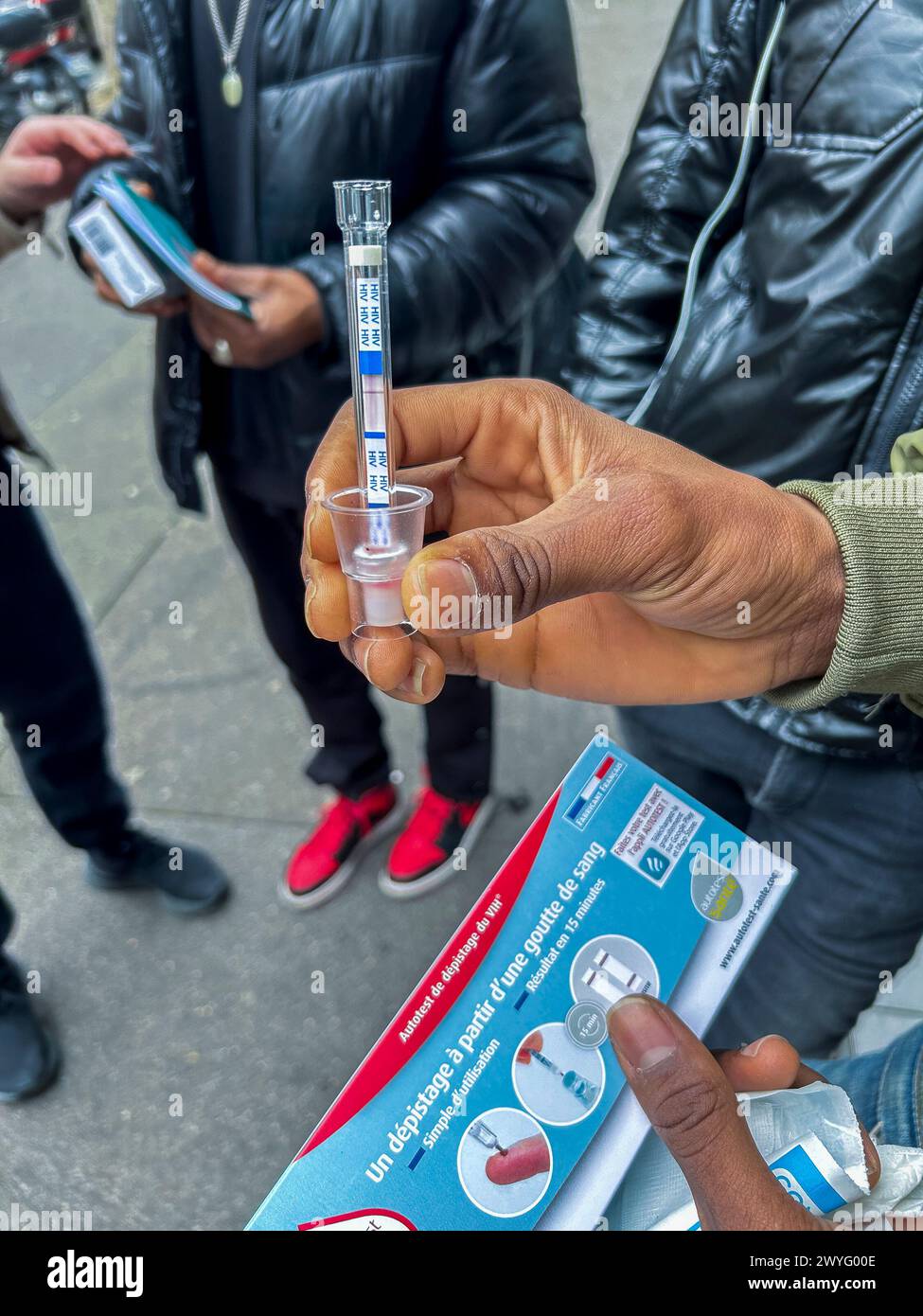 Paris, France, Close Up, HIV Auto-Test, Hands, Holding testing Kit ...