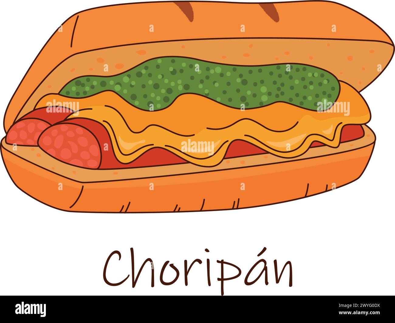 Vector illustration of Mexican cuisine Choripan, argentinian hot dog ...