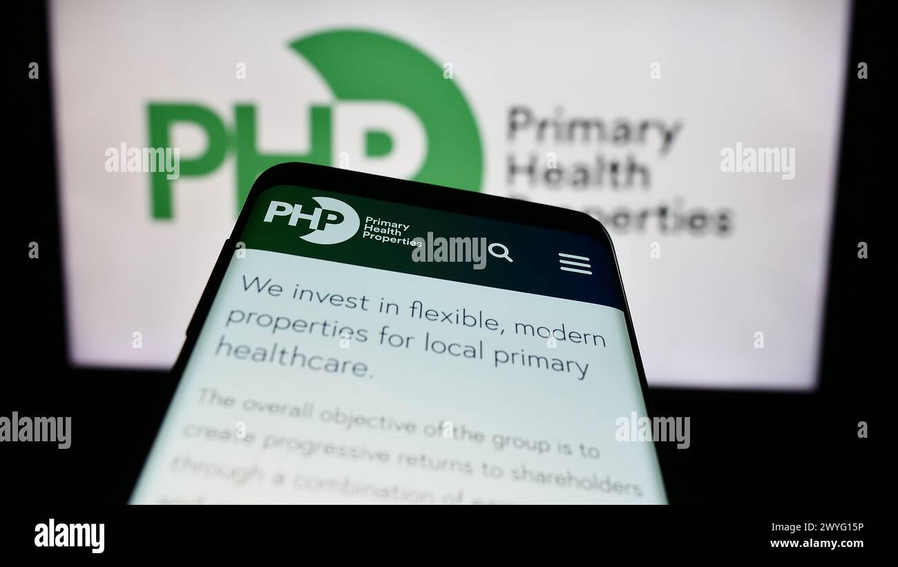 Smartphone with webpage of British company Primary Health Properties ...