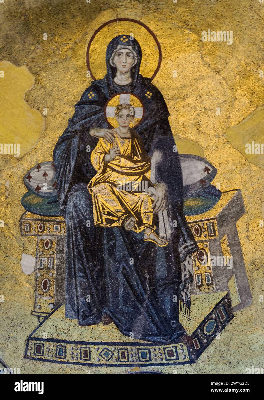 9th century Byzantine mosaic of the Hagia Sophia showing the image of ...