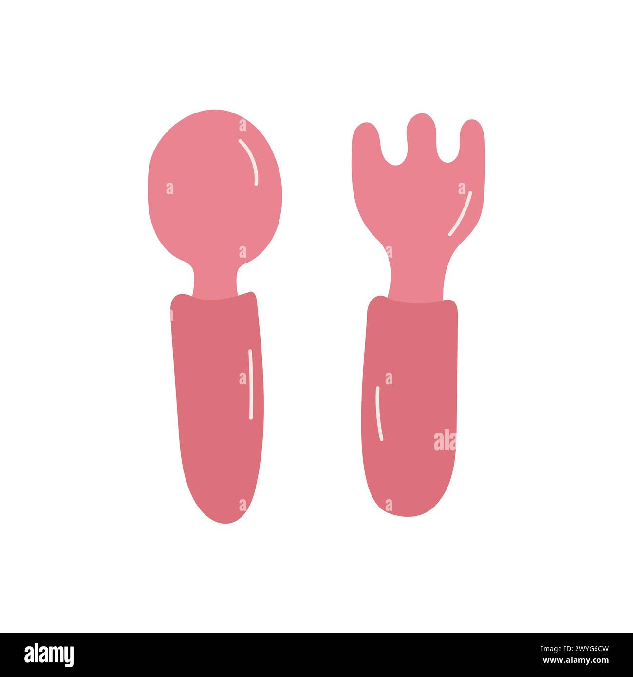 Children's set of fork and spoon pink color vector illustration Stock ...