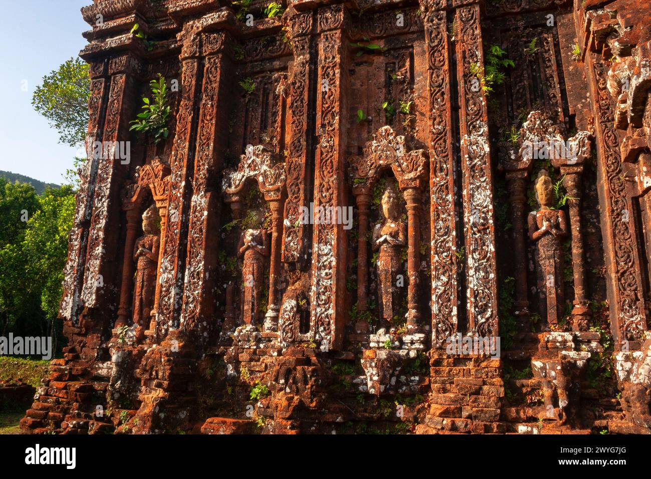 Ornate carved building facade in the My Son ruins in central Vietnam in ...
