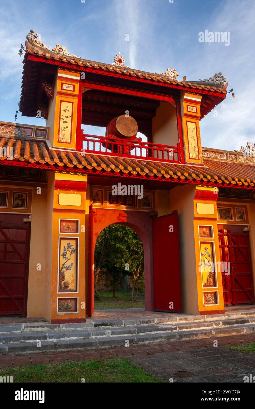 Colourful gate in the Forbidden Purple city complex in Hue in Vietnam ...