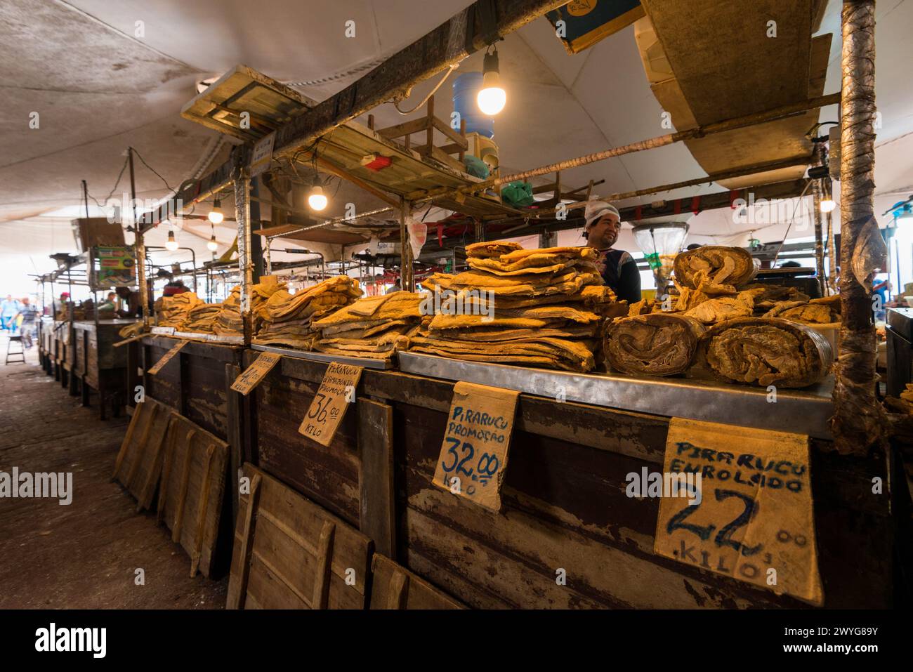 Belem, Brazil - December 26, 2023: Various dried pirarucu fish for sale ...