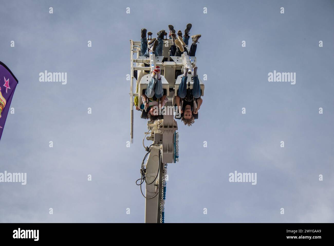 Reims France April 6, 2024 Funfair with its colorful stands located in ...