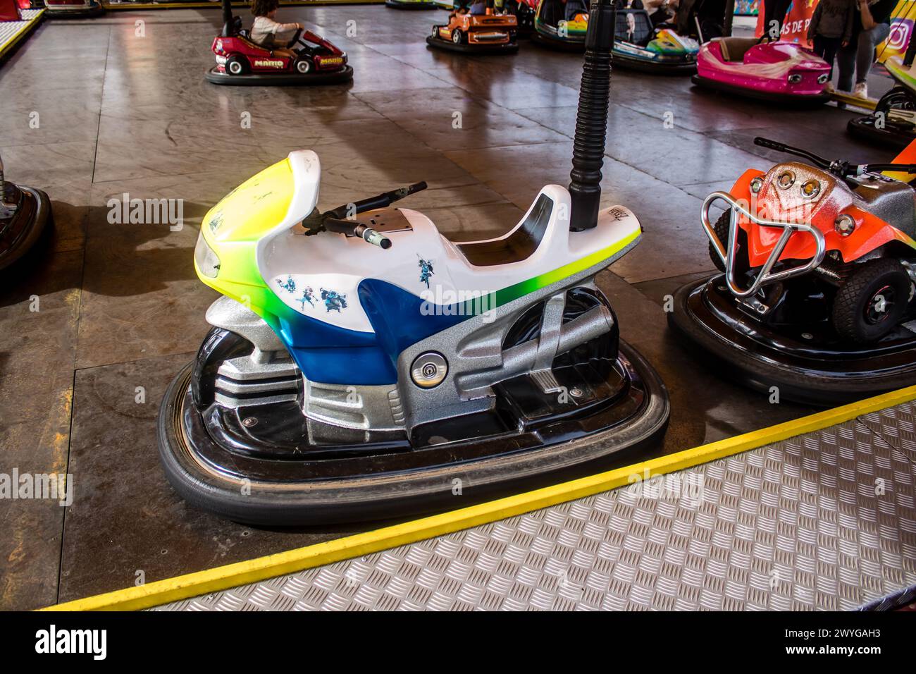 Reims France April 6, 2024 Funfair with its colorful stands located in ...