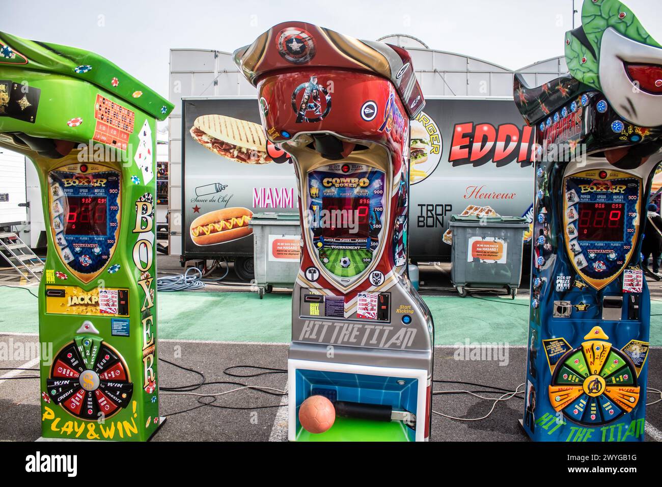 Reims France April 6, 2024 Funfair with its colorful stands located in ...