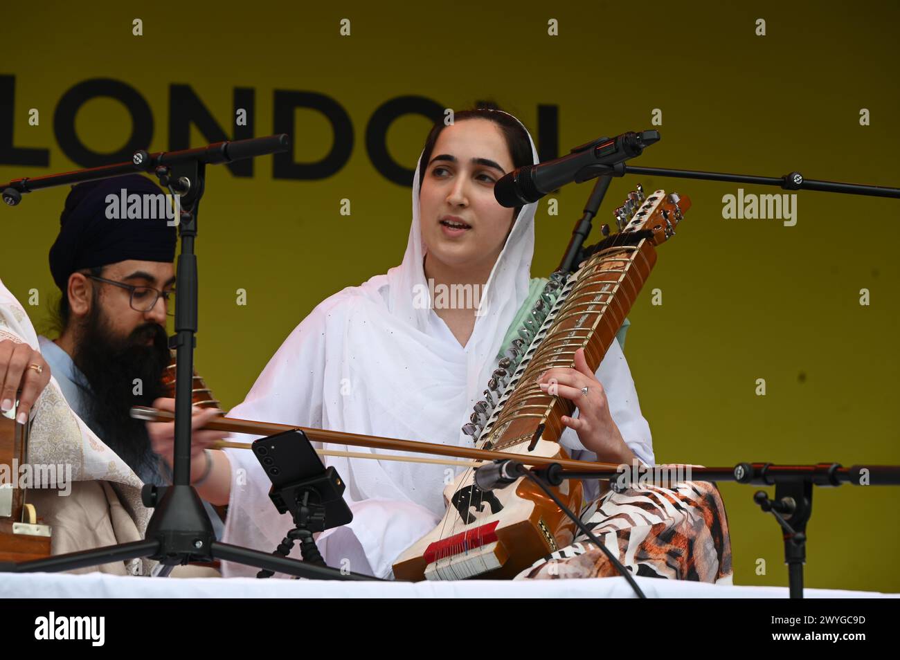 London, UK. 6th Apr, 2024. Grewal Twins Kirtan Performance stall at the ...