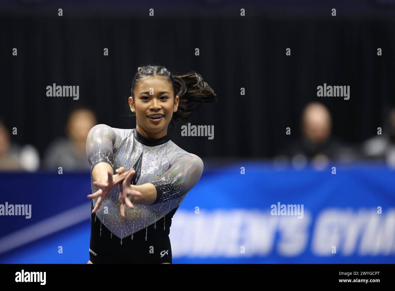April 5, 2024: Gymnast Bella Mabanta from University of Denver competes ...