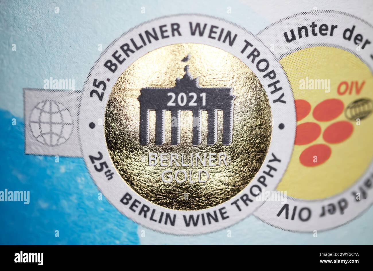 Viersen, Germany - April 3. 2024: Closeup of Berlin wine trophy label ...