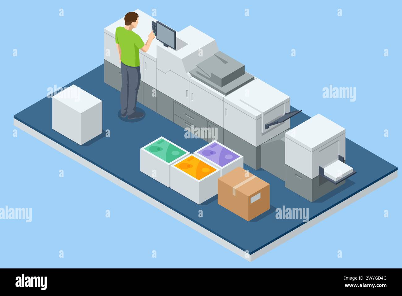 Isometric digital laser printer, Large format printing machine in operation. Printing house ...