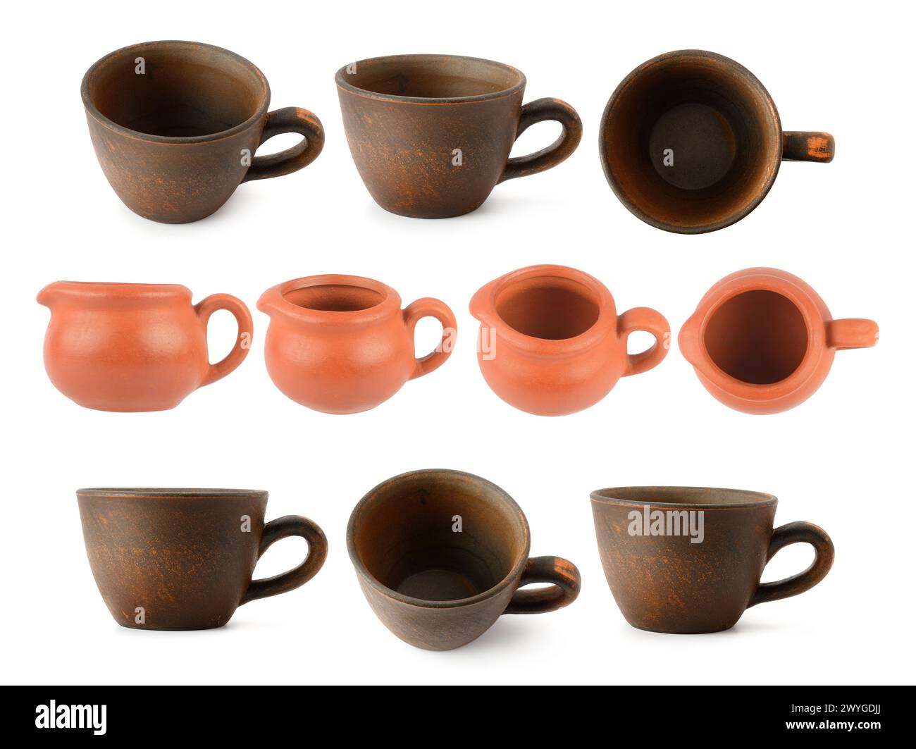 Big set of handmade clay cups isolated on white background Stock Photo ...