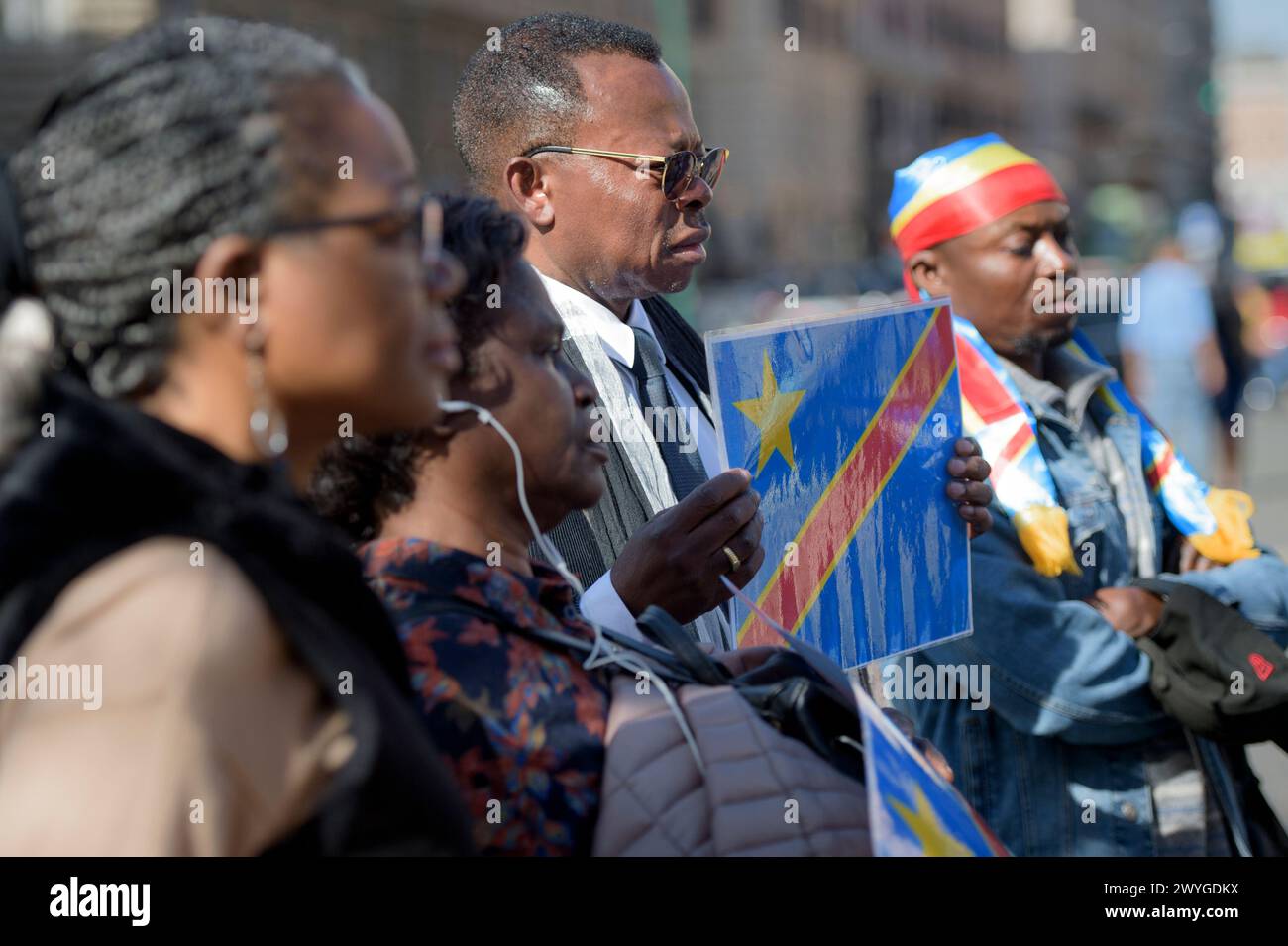April 6, 2024, Rome, Italy: A man displays the Congo flag during the ...