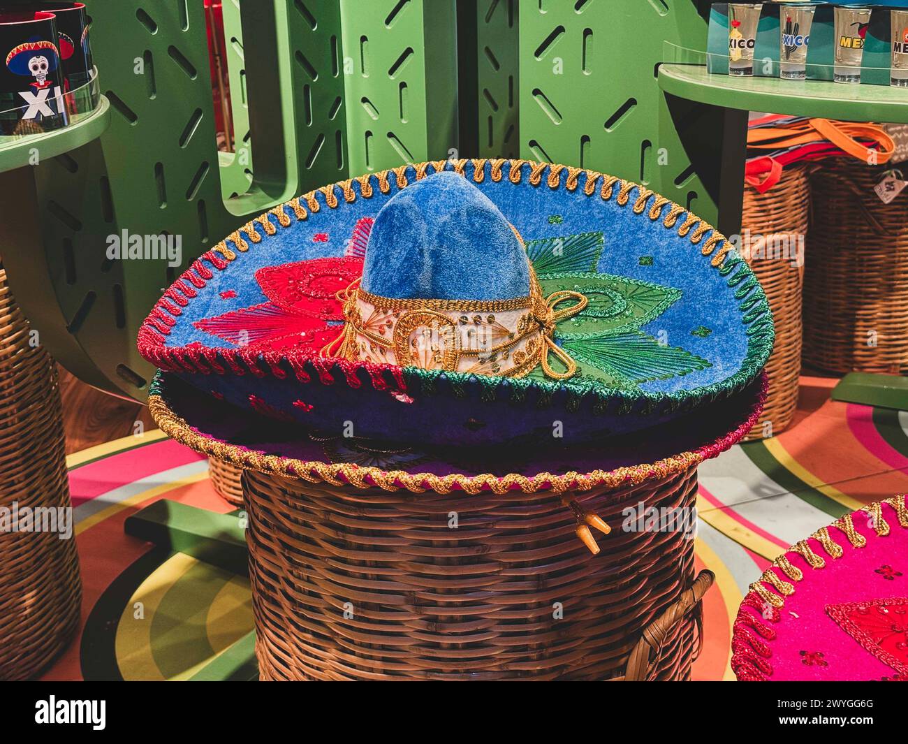 Mexican charro hat or Mexican mariachi souvenirs in blue colors in ...