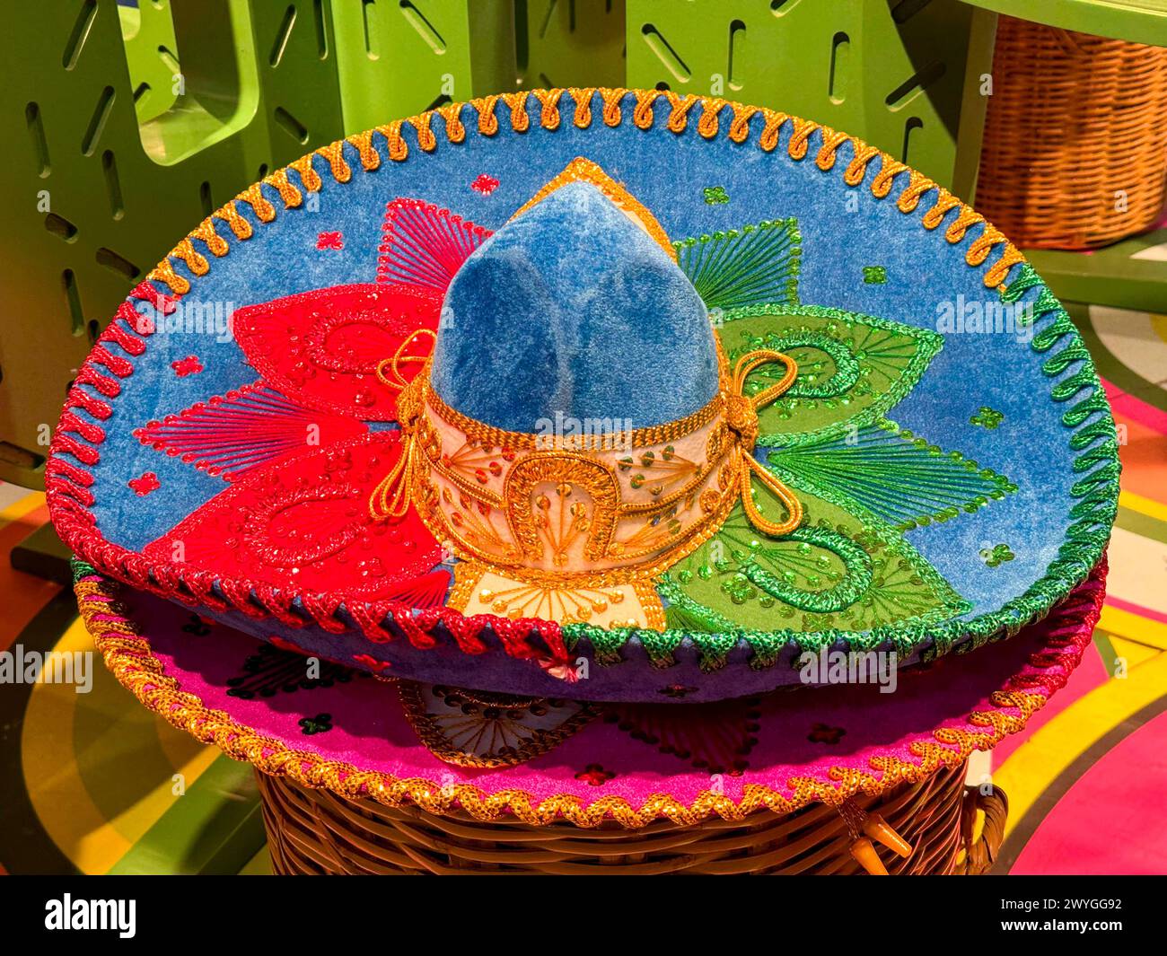 Mexican charro hat or Mexican mariachi souvenirs in blue colors in ...