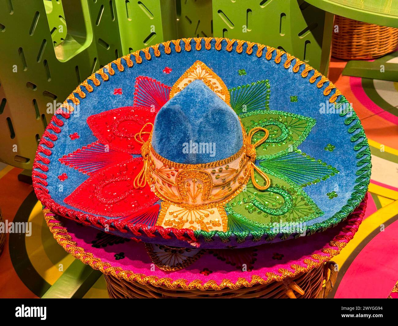 Mexican charro hat or Mexican mariachi souvenirs in blue colors in ...