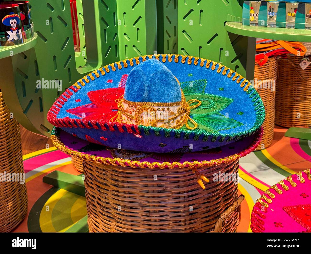 Mexican charro hat or Mexican mariachi souvenirs in blue colors in ...