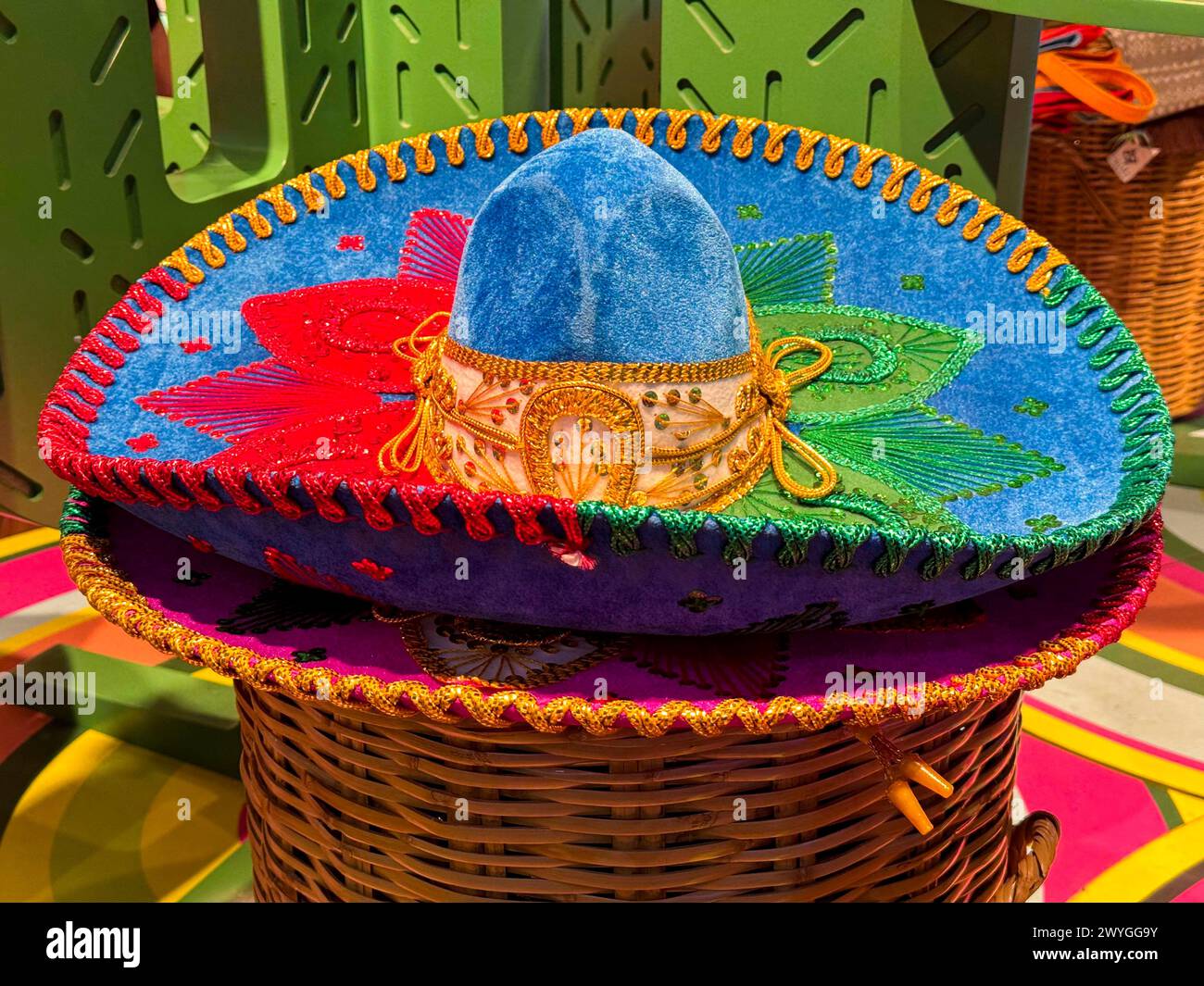 Mexican charro hat or Mexican mariachi souvenirs in blue colors in ...