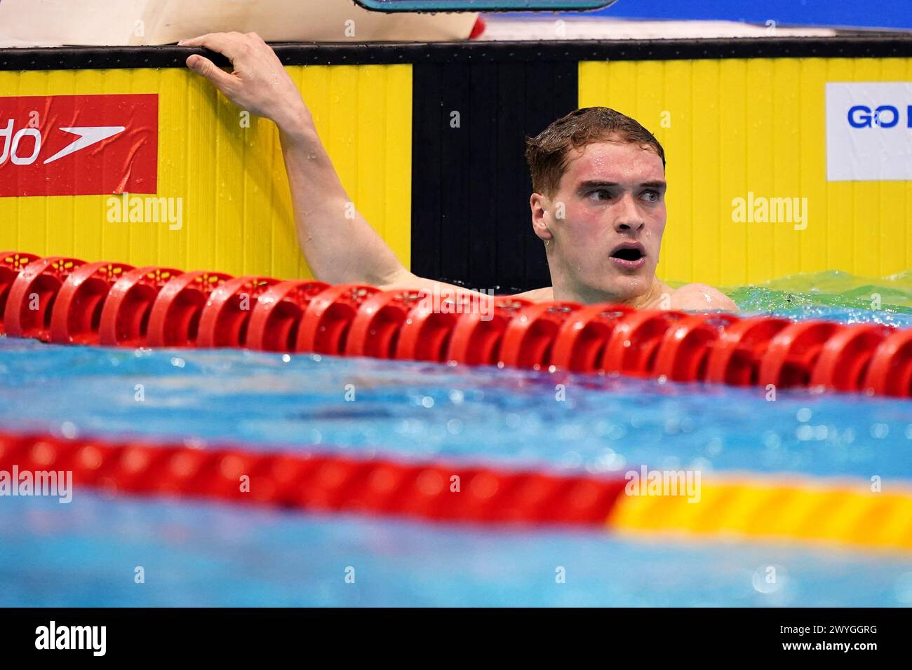 James Wilby reacts after the Men's 200m Breaststroke Final on day five ...