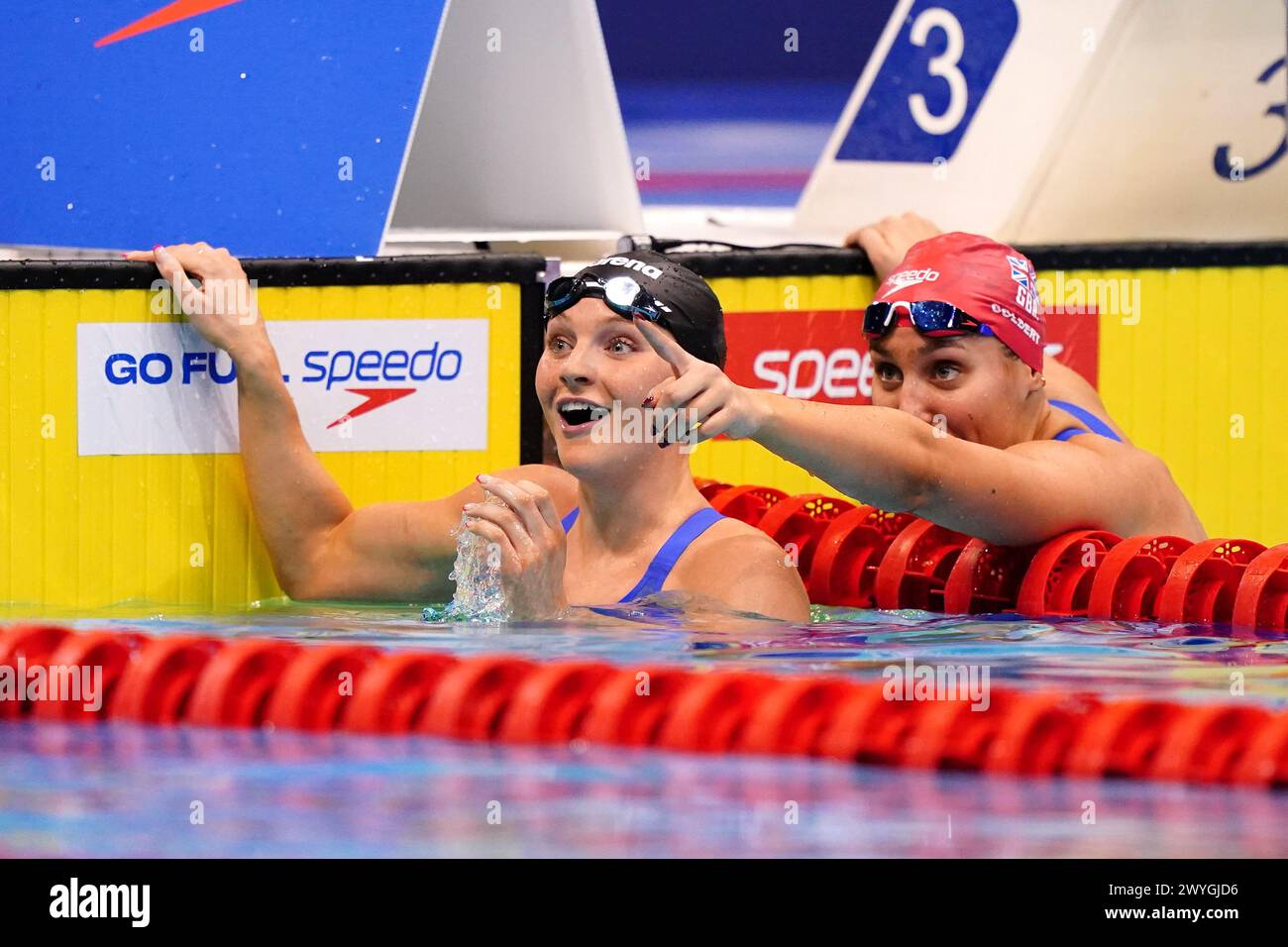 Abbie Wood reacts with Freya Colbert (right) after the Women's 200m IM ...