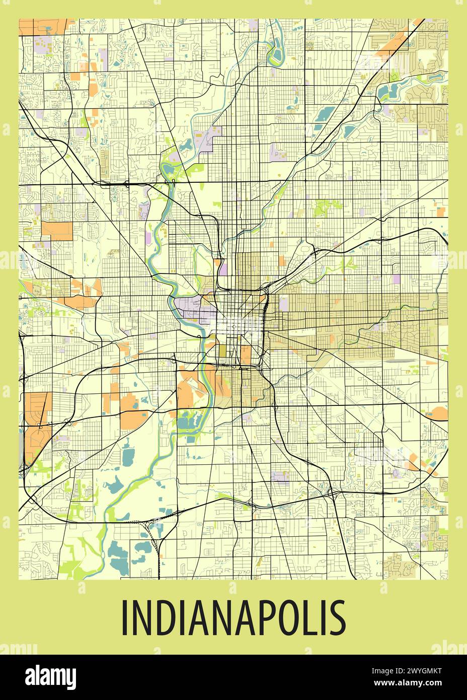Poster map art of Indianapolis, Indiana, USA Stock Vector Image & Art ...