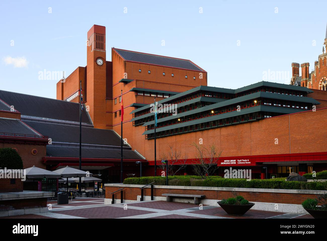 London, UK - March 24, 2024; Outdoor space and brick building at the ...